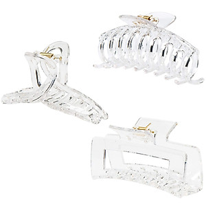 Kitiin Clear Claw Clips for Thick/Fine/Thin Hair, Strong Holding Large Jaw Polycarbonate Clips for Women (3 pcs)
