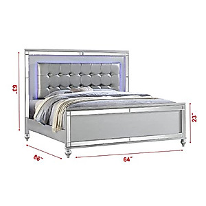Epinki Queen Size Upholstered Led Bed Made with Wood in Silver Color, Bed Frame, Easy Assembly