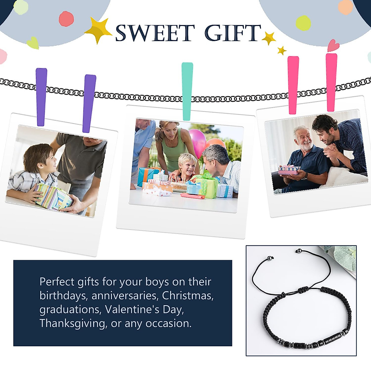 VOHIVI To My Son Bracelet from Mom,Morse Code Bracelets with Engraved Wallet Card,Adjustable Handmade Mens Beaded Bracelets easter basket stuffers