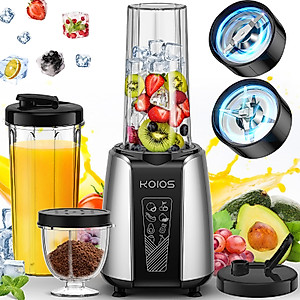 KOIOS Smoothie Blender, Max 1000w Personal Blender for Shakes and Smoothies, 12Pcs Coffee Grinder and Countertop Blenders Combo for Kitchen, Portable Smoothie Blenders with 2x22 oz To-Go Cups, Non-BPA