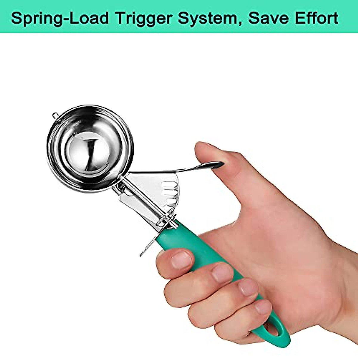 JUNADAEL J Portion Scoop, 2.75 OZ Disher Scoop, 16 Cookie Scoop, 5.5 Tbsp Cookie Dough Scoop, Green Handle, for Portion Control, Cookie Dough, Cupcake Batter, Ice Cream