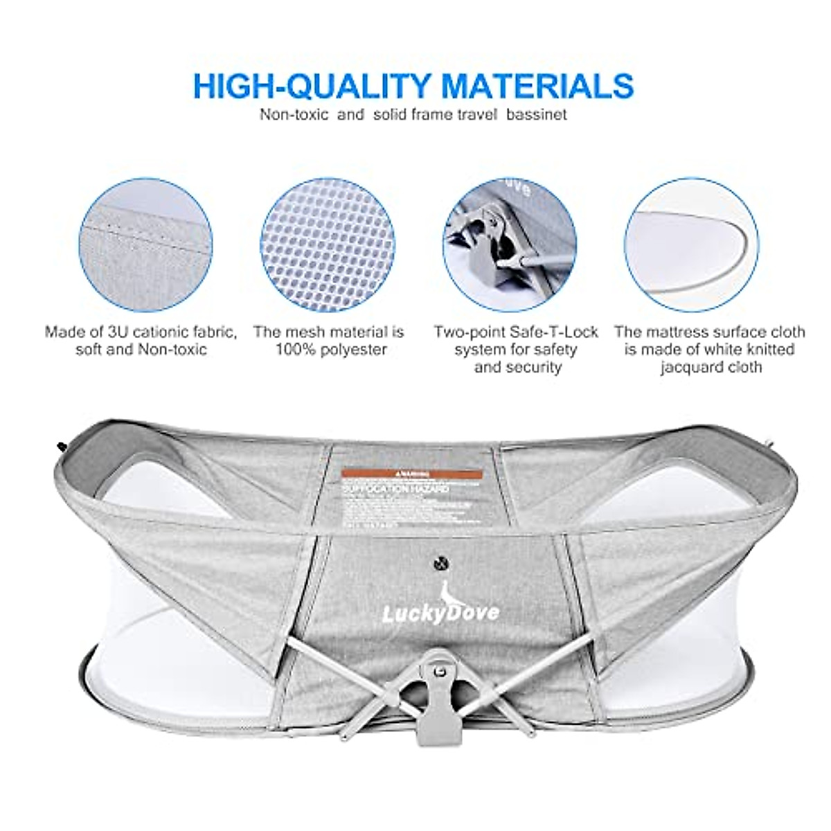 Coopzero Travel Bassinet-Folding Portable Bassinet,in Bed Bassinet for Baby,Portable Bassinet with Mosquito Net,Easy to Fold and Lightweight,Washable,Grey