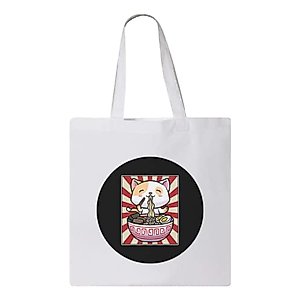 JAPANESE CAT RAMEN BOWL ANIME DESIGN, Reusable Tote Bag, Lightweight Grocery Shopping Cloth Bag, 13” x 14” with 20” Handles