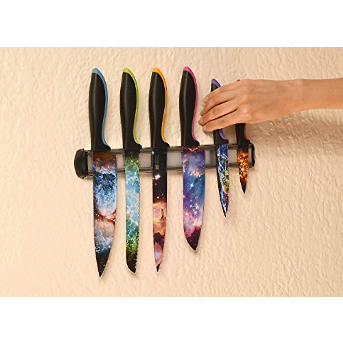 CHEF'S VISION Cosmos Knife Set Bundle With BEHOLD Wall-Mounted Magnetic Holder Silver