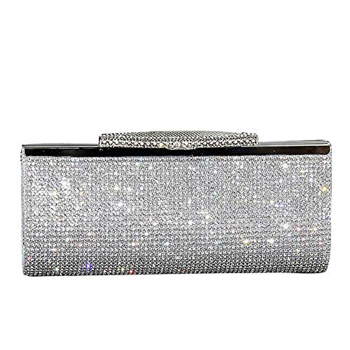 KALINNU Evening Party Clutch Handbag Bling Shiny Sparkly Rhinestone Wedding Purse for Women (Silver)