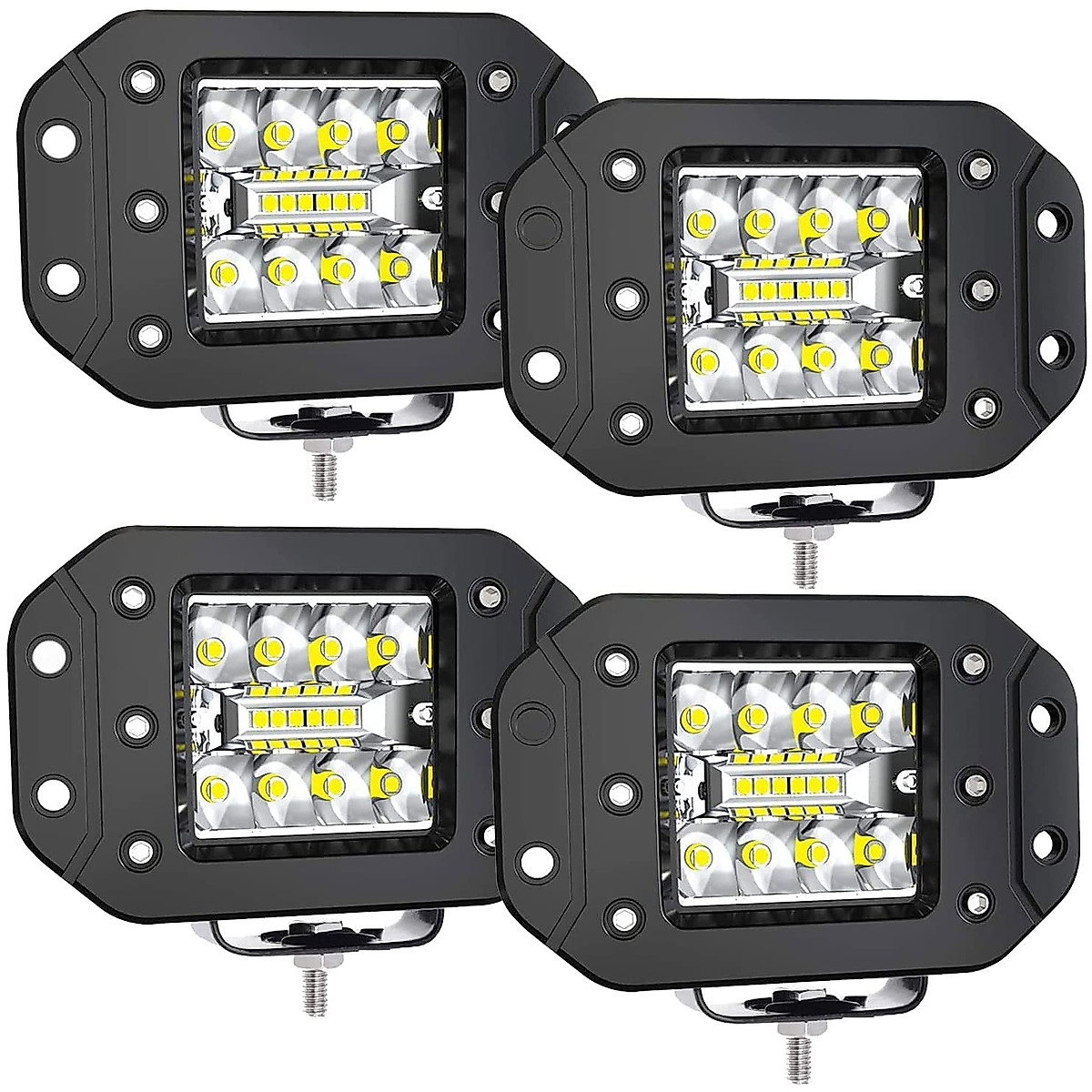 LED Light Bar TURBO SII 4Pcs 3x3 4.5inch LED Lights Cube Pods Flush Mount Spot Beam Offroad Backup Driving Lighting Front Bumper Bullbar Roof Rack for ATV UTV Pickup Jeep Truck Tacoma Chevy Silverado