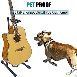 GLEAM Guitar Stand - Stable for Pet Owners and Children at Home Folding Acoustic Electric Classic Guitars Bass and Banjo Stand Adjust Height from 13'' to 25'' with Neck Holder Black