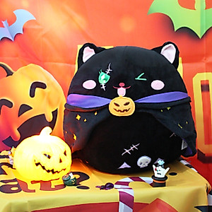 Jrystar 12'' Happy Halloween Black Cat Plush Pillow Toy Soft Skeleton Pumpkin Black Cat Plush Hugging Throw Pillow Home Party Decorations for Kids Adults