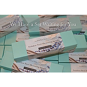 MEKBOK Heavy duty stainless steel metal measuring spoon for dry or liquid, suitable for seasoning pot, perfect for baking and cooking-professional quality, engraved in US and metric sizes (6 pieces)