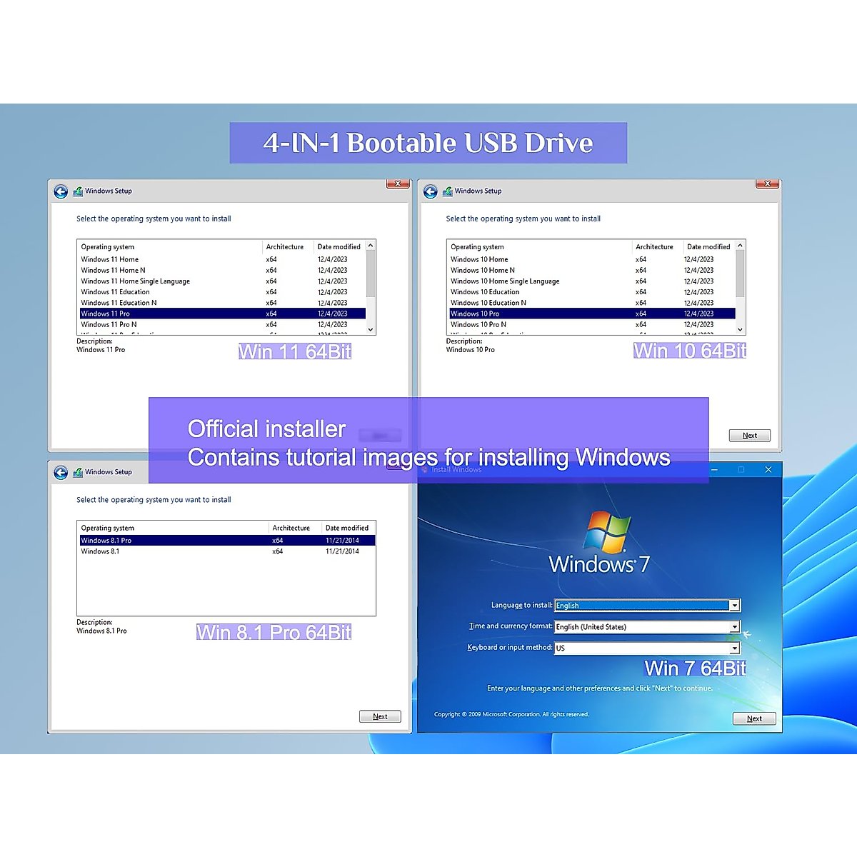 64GB - Bootable Windows 11/10 / 8.1/7, USB Driver 3.2 for Reinstall Windows, Reset Password, Network Drive,Supported UEFI and Legacy, Data Recovery, Repair Tool