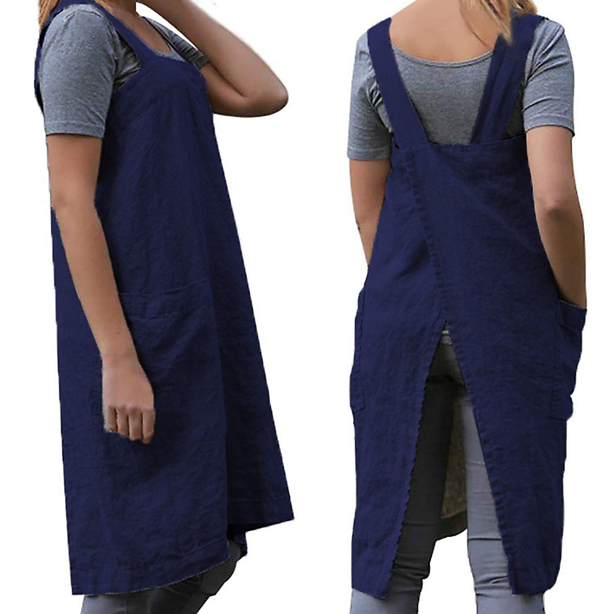 TBA Cotton Linen Apron Cross Back Apron for Women with Big Pockets Square Pinafore Dress for Baking Cooking BBQ & Grill