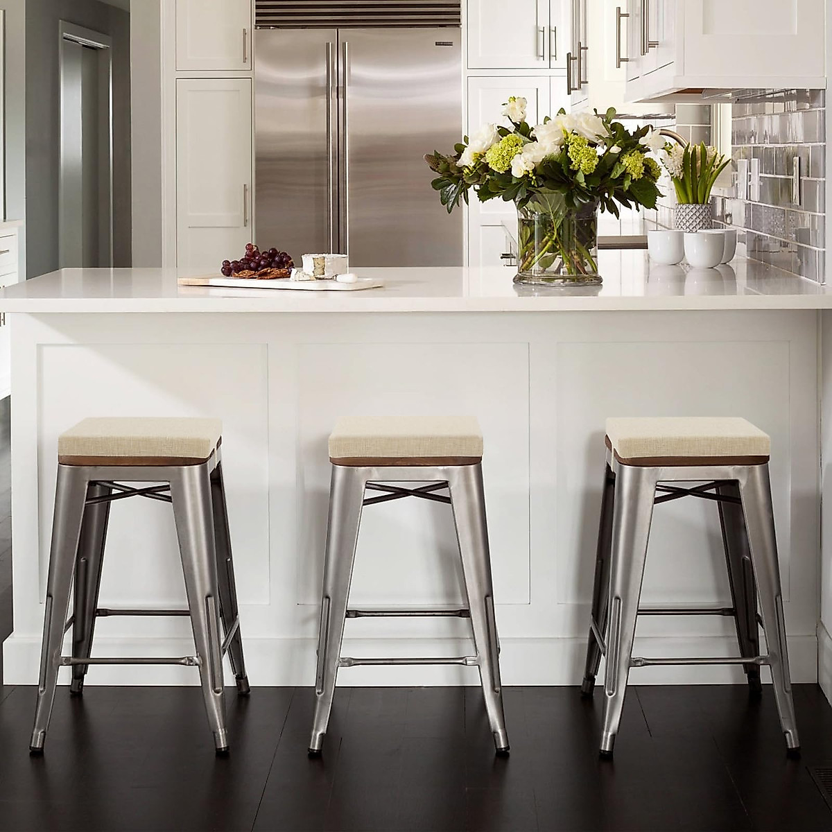 baibu 12 Inch Stool Cushion Square with Ties, Non-Slip Bar Stool Square Seat Cushion with with Machine Washable Cover - One Pad Only, Beige (12" (30CM))