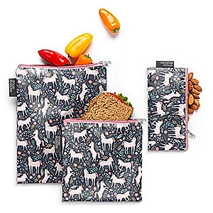 Simple Modern Reusable Snack Bags for Kids | Food Safe, BPA Free, Phthalate Free, Polyester Zip Pouches | Washable & Refillable Sandwich Bag | Ellie Collection | 3 pack | Unicorn Fields