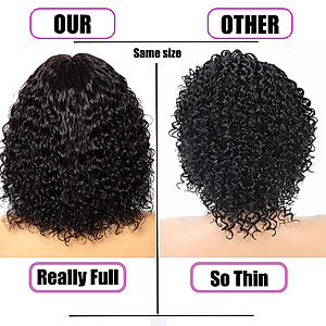 Fine Plus 150% Density Curly Wigs for Black Women Brazilian Human Hair Glueless Short Curly Wigs for Women Natural Black Wig with Middle Part Lace 12 Inch