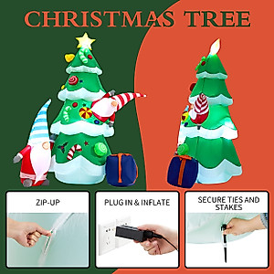 SUNGIFT Christmas Inflatable Tree, 7 FT Giant Lighted Christmas Blow Up Santa Claus with Gift Box for Indoor Outdoor Yard Garden Xmas Inflatables Party Decorations