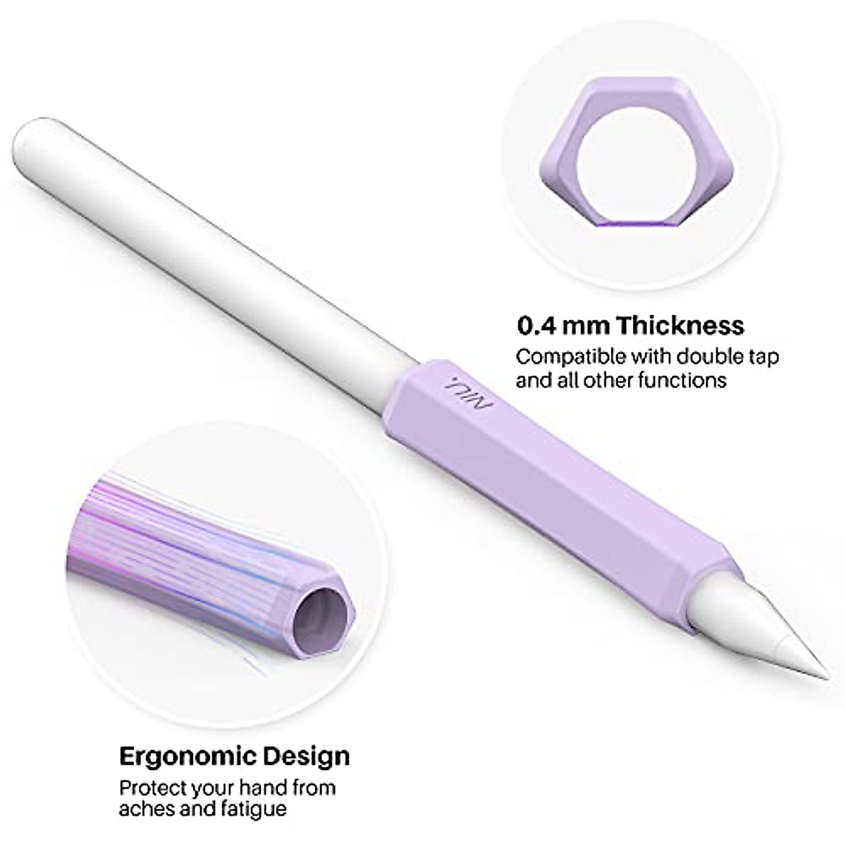 NIUTRENDZ 3 Pack Apple Pencil Grip Silicone Case Accessories Cover Ergonomic Design Sleeve Compatible with Magnetic Charging and Double Tap (Apple Pencil 2nd Generation, White + Purple + Pink)