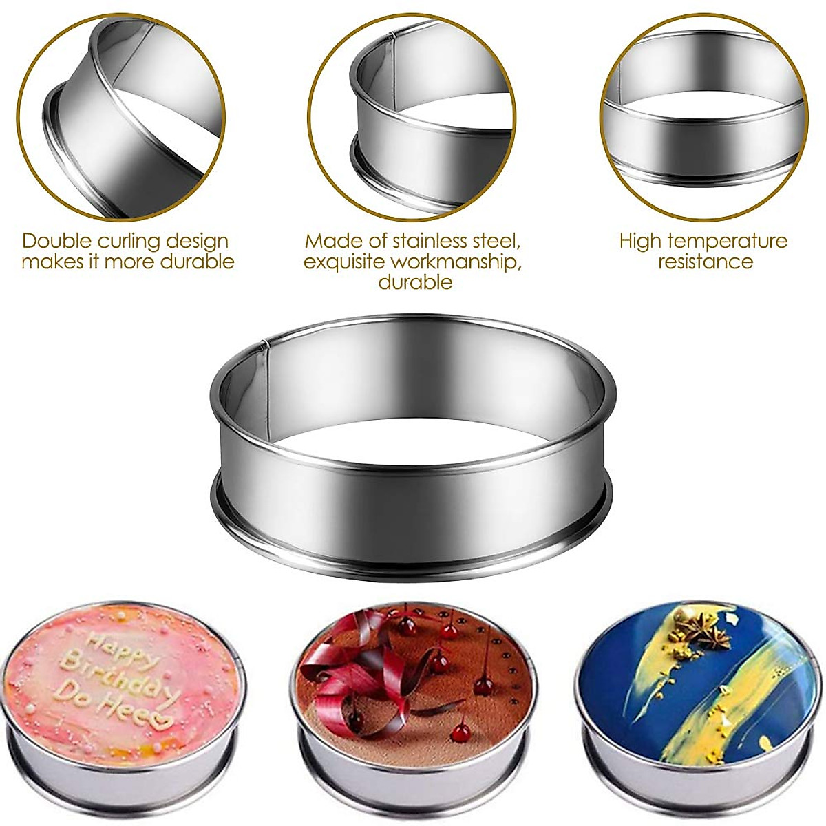 Gutsdoor 12 Pieces Muffin Tart Rings Crumpet Tart Rings Stainless Steel Metal Round Double Rolled English Muffin Rings Mold 3.15 Inch with Free Silicone Oil Brush, Cleaning Brush for Home Baking Tools