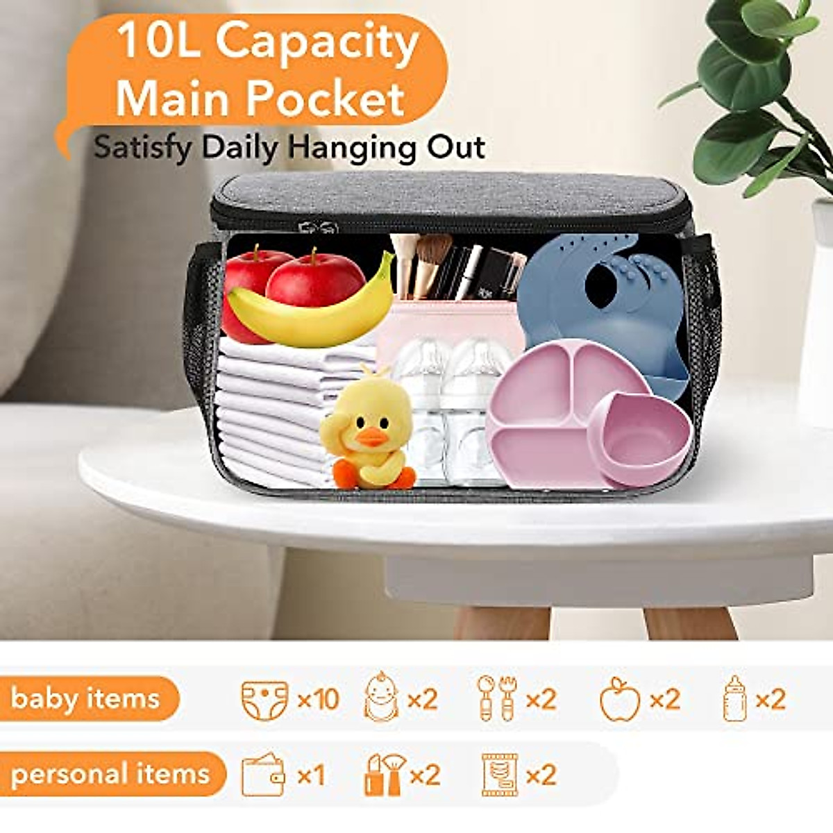 Miracle Baby Stroller Organizer Bag for Mom, Baby Trolley Bag - Compatible with Any Stroller - Multifunctional Large Capacity?Grey Star?
