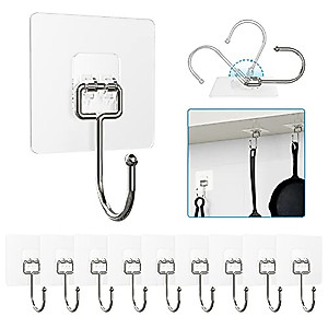 UYCCIMB 10 Pieces Large Wall Hooks for Hanging Heavy Duty 22lb(Max),Coat and Towel Adhesive Hooks,Wall Hangers Waterproof and Oilproof for Bathroom,Kitchen and Home Sticky Hooks (Transparent)