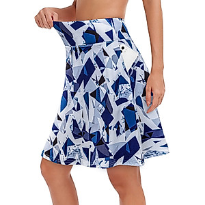 KORALHY Skorts Skirts for Women with Pockets, Long Tennis Skirts Athletic Skirts Golf Long Dressy Skorts Skirts Blue Geometry Large
