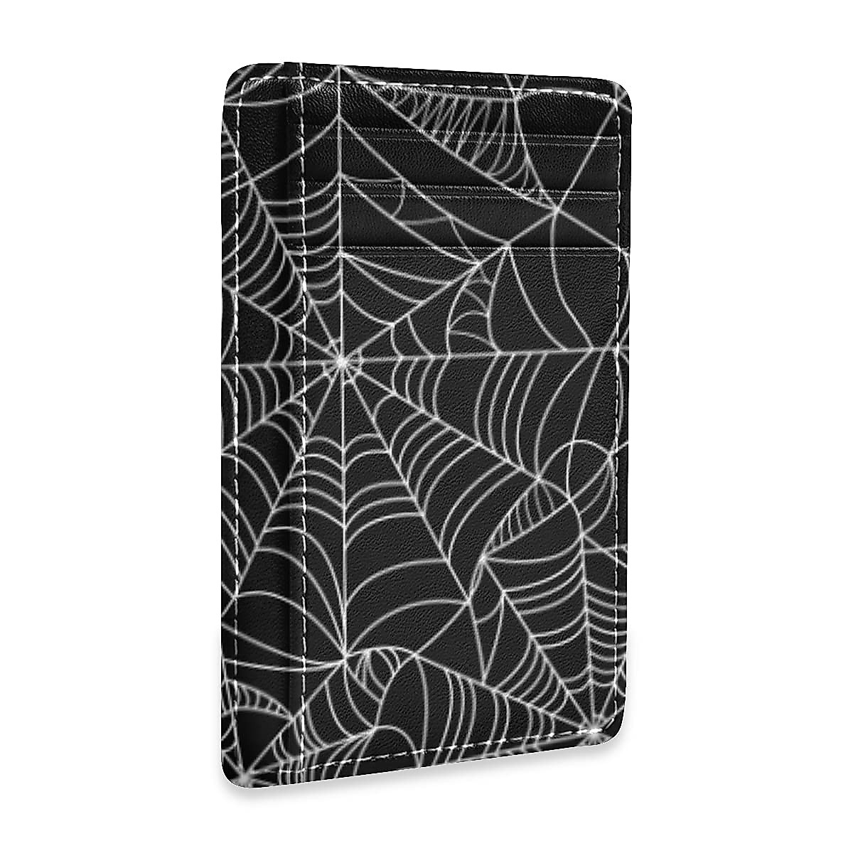 susiyo White Spider Web Slim Minimalist Wallets Rfid Blocking Card Wallets PU Leather Front Pocket Wallets for Men and Women