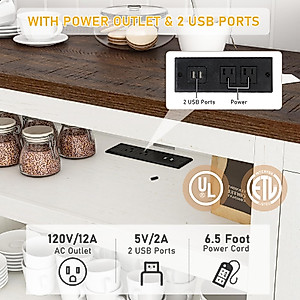 Hlivelood 66" Farmhouse TV Stand with Power Outlets for 75 65 Inch TVs, 33" Tall Entertainment Center with Storage Cabinets w/Adjustable Shelves, Rustic Large TV Media Console for Living Room, White