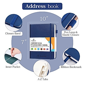 JUBTIC Address book with Alphabetical Tabs, Hardcover Password Keeper and Telephone Book Address Organizer for Contacts, Internet Login Address Log book Journal Notebook for Home or Office-Navy Blue