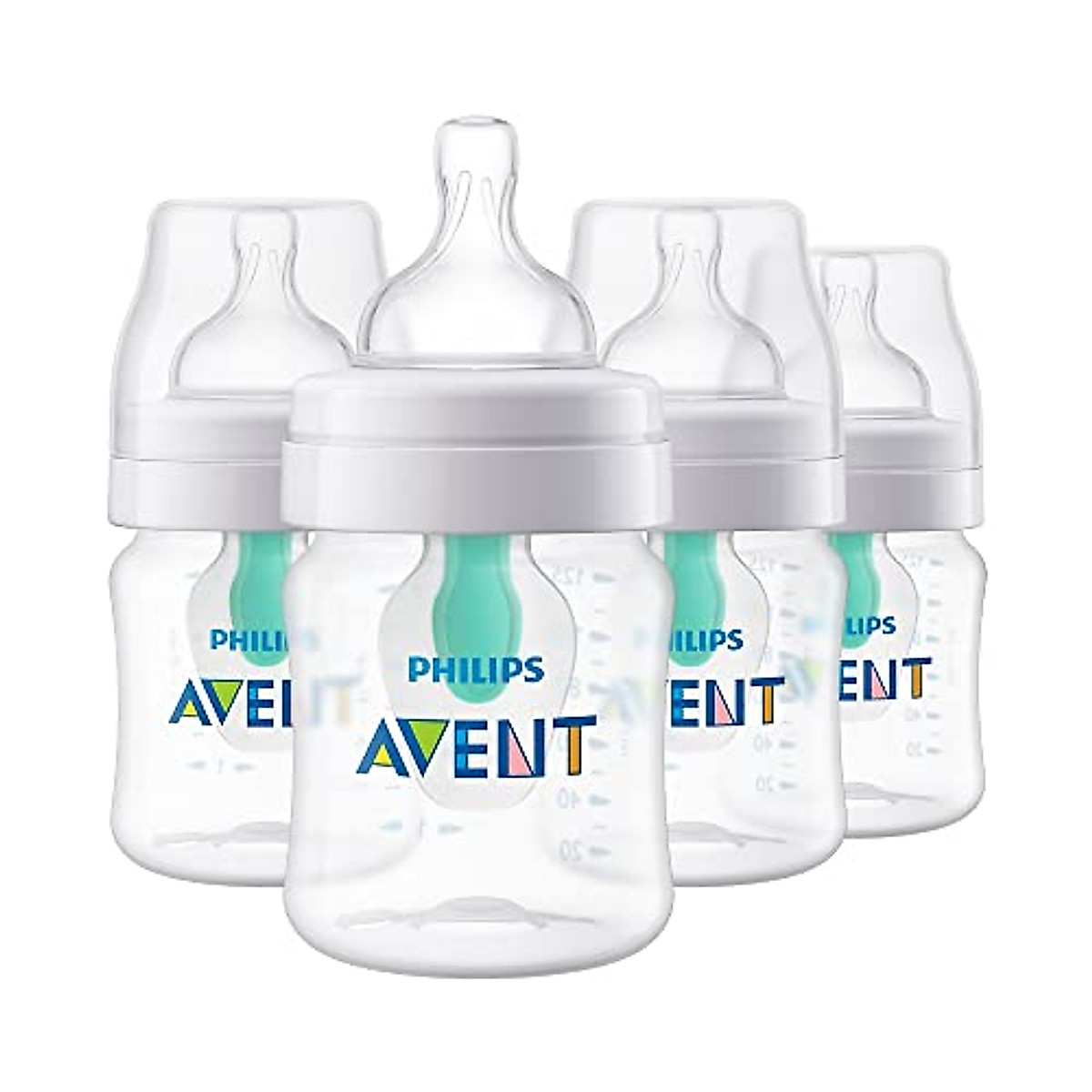 Philips Avent Anti-Colic Baby Bottles with AirFree Vent, 4oz, 4pk, Clear, SCY701/04
