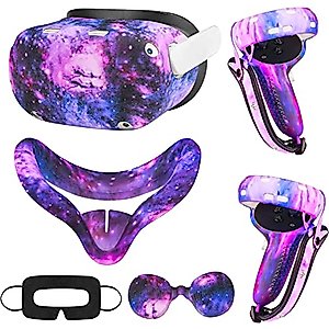 Relohas Accessories for Oculus Quest 2, VR Accessory Set for Meta Quest 2, Include Controller Grip Leather Cover, VR Shell Cover, Face Cover, The Best Gifts for Christmas and Halloween(Galaxy Purple)