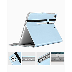 DTTO for iPad 9.7 Inch 5th/6th Generation 2018/2017 Case with Apple Pencil Holder, Premium Leather Folio Stand Cover Case for Apple iPad 9.7 inch, Also Fit iPad Pro 9.7/Air 2/Air - Ice Blue