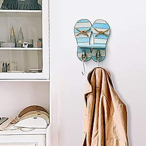 NIKKY HOME Beach Themed Flip Flop Sandal Decorative Wall Mounted Coat Hooks Towel Rack,14.96 x 3.62 x 9.96 Inches, Blue