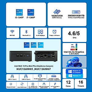Intel NUC13ANHi7 NUC13 Pro 32GBRAM 1TB SSD Mini PC Mini Computer,Win 11 Pro Mini Computers,i7-1360P 12 Core,16 Thread, Up to 5 GHz Turbo,NVMe SSD DDR4,WiFi 6E,BT 5.3,8K Support,USB 3.2,HTPC,Gaming