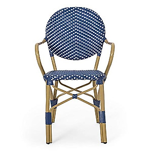 Christopher Knight Home Paul Outdoor Bistro Chair, Dark Teal + White + Bamboo Finish