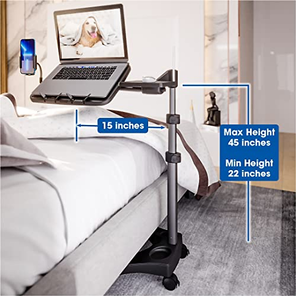 LEVO G2 V16 Mobile Laptop Stand Desk Rolling Cart with Phone Holder and Mouse Tray