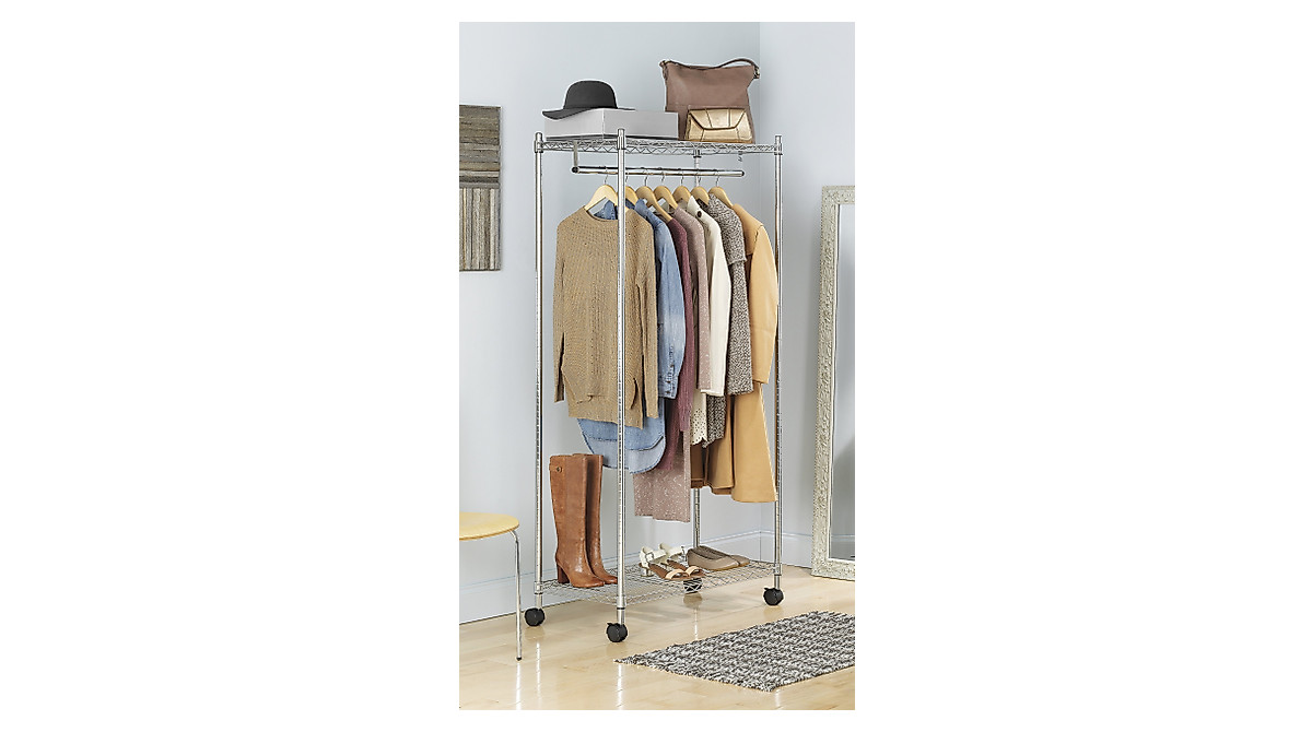 Whitmor Supreme Garment Rack with Adjustable Shelves & Wheels