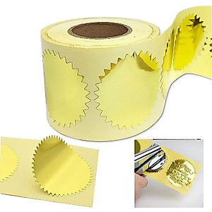 2" Gold Foil Blank Notary Certificate Wafer Medal Seals Labels/Envelope Package Seals Serrated Edge Color Coding Awards Legal Embossing Stickers (300 per roll