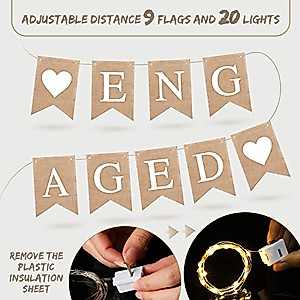 Moukeren Engagement Party Decorations Engaged Banner Heart Burlap Rustic Bunting Garland LED Fairy Lights Battery Operated String Lights for Engaged Party Outdoor Tree Decorations Wedding