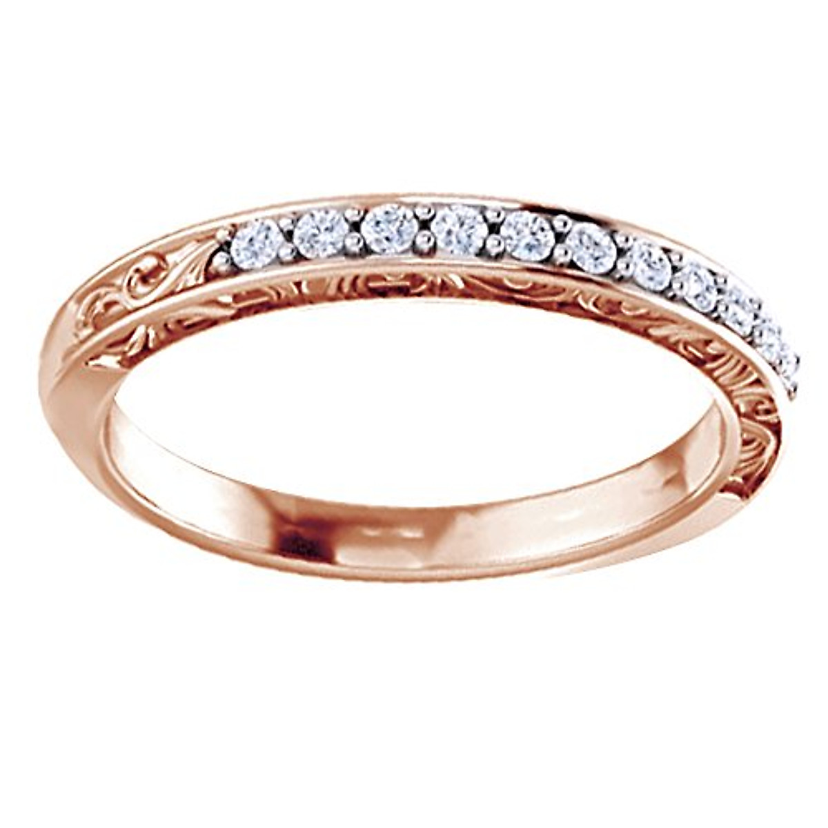 AFFY Round Shape White Natural Diamond Engagement Wedding Ring In 14K Rose Gold (0.16 Cttw),Ring Size-11.5