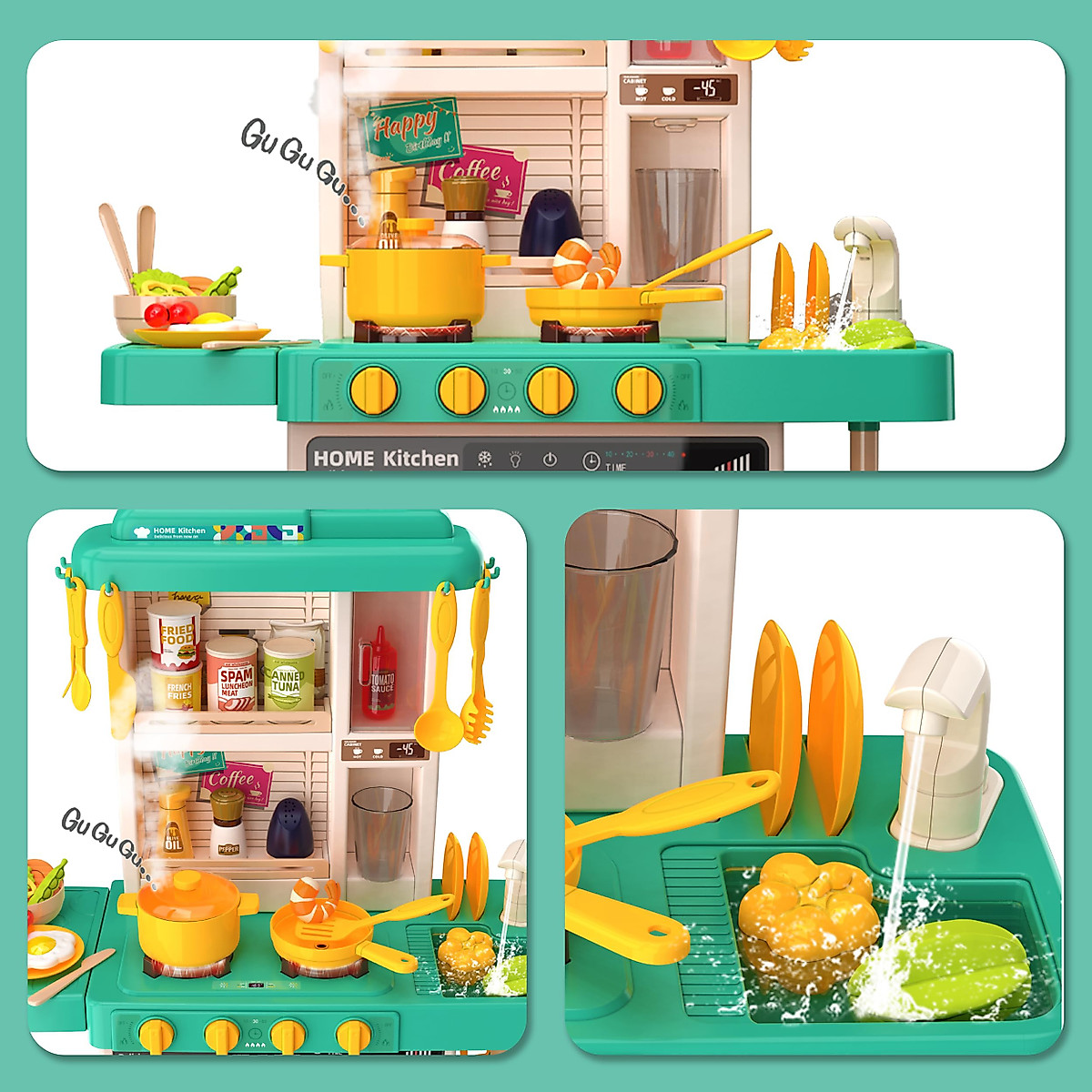 Kids Kitchen Play Set，Interactive Kids Kitchen Play Set with 50Pcs of Pretend Kitchen Toys，Realistic Sound Effects，and Simulated Functionality - Suitable for Toddlers Aged 2-12 Years (green)