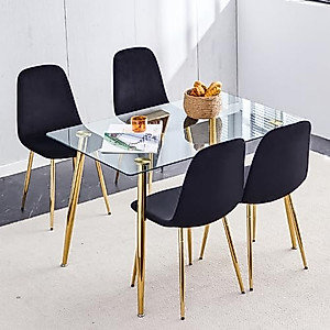 Mid Century Modern Dining Chairs Set of 4, Kitchen & Dining Room Chairs with Soft Velvet Fabric Cover Cushion Seat and Golden Metal Legs, Dining Chair for Living Rooms and Farmhouses,Black 1,Set Of 4