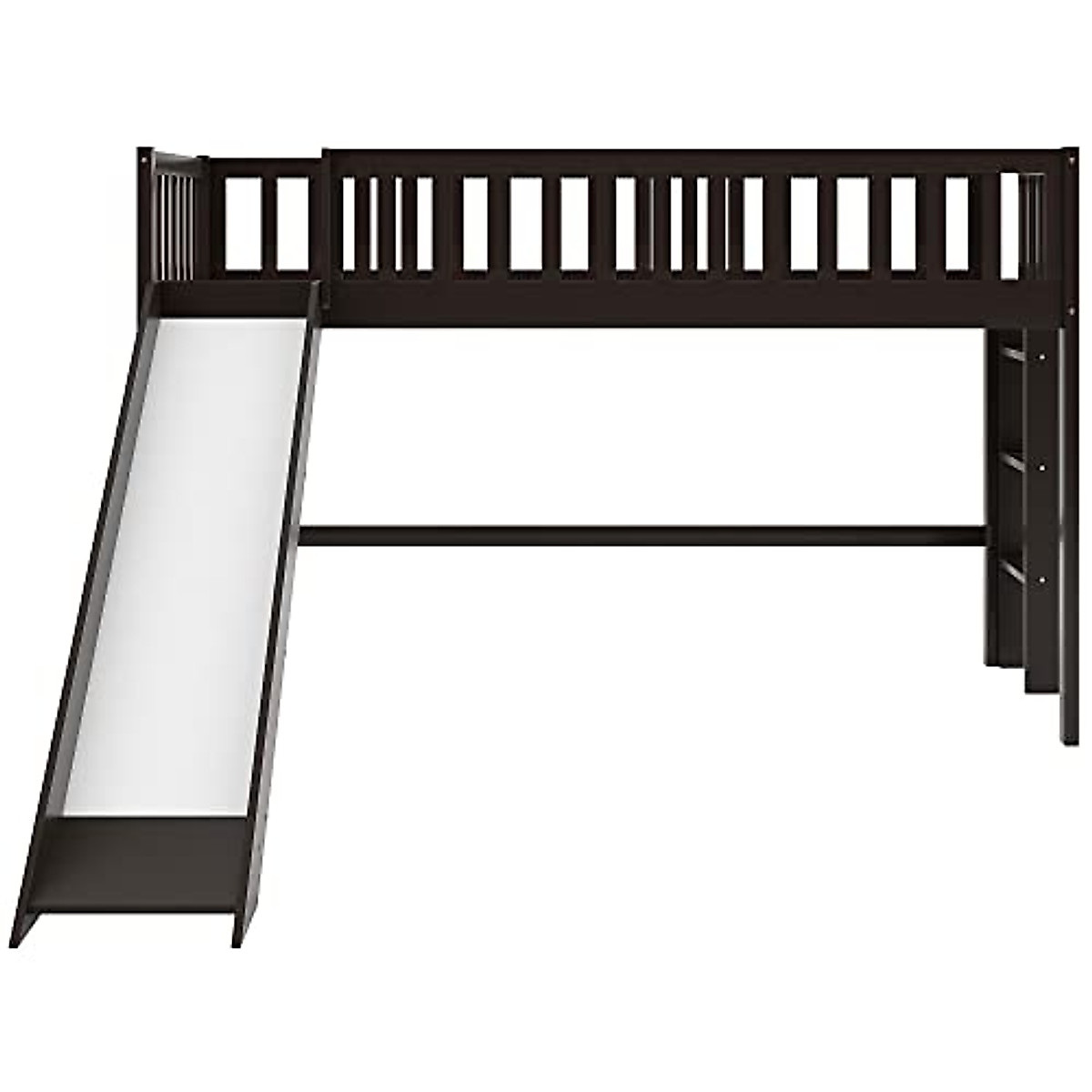 Twin Loft Bed with Slide Rails Frame Wood for Junior Kids Slat Support, No Box Spring Needed