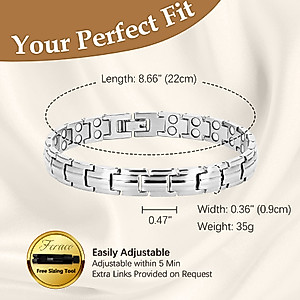 Feraco 2X Strength Magnetic Bracelets for Women Titanium Steel Magnetic Bracelet with Double Rows Ultra Strong Gauss Magnets, Jewelry Gifts (Silver)