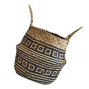 NUOBESTY Woven Seagrass Belly Basket Grocery Tote Basket for Storage Plant Pot Basket Laundry Picnic (Size M)