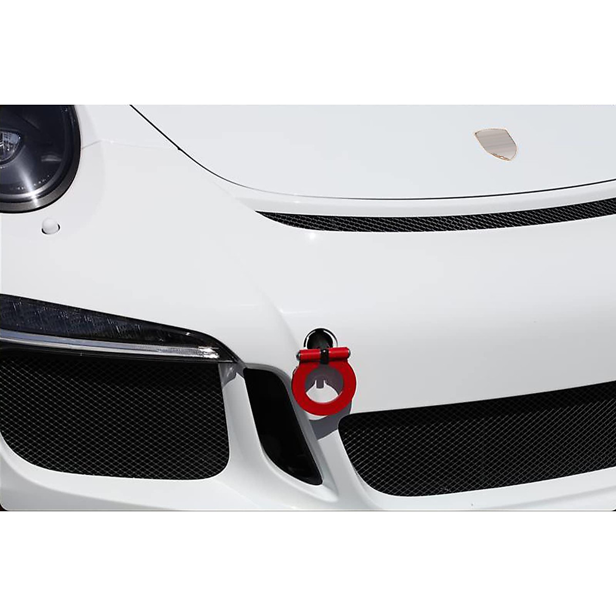 Xotic Tech Sport Track Racing Style CNC Aluminum Screw-on Tow Hook Front Bumper Compatible with Porsche Panamera, Carrera 911 991 (Red)