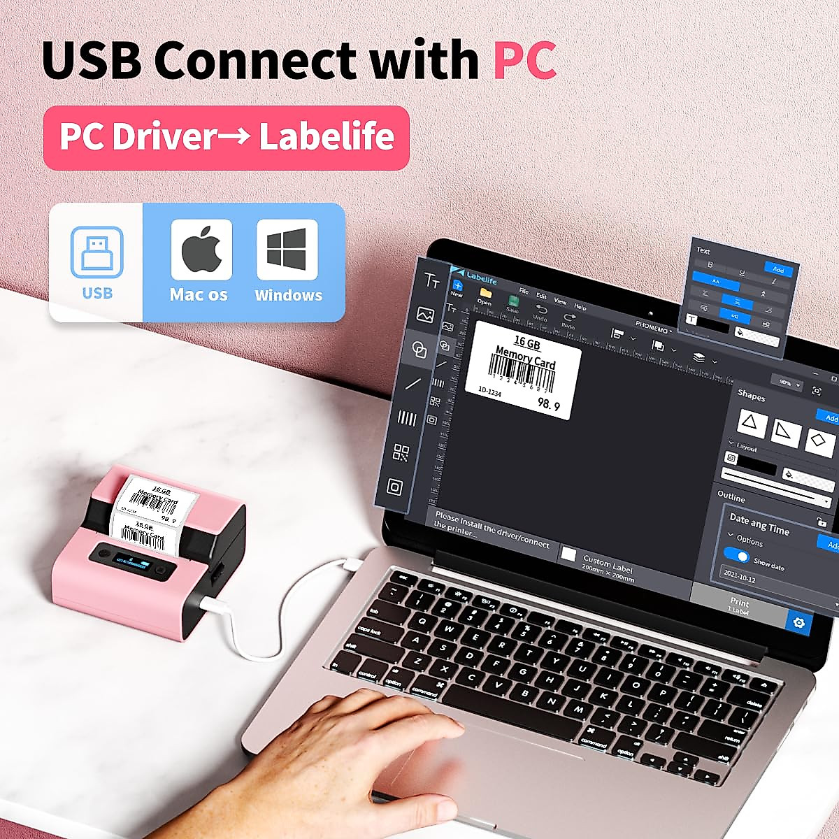Phomemo Label Maker- with 3pcs Labels M221 Label Maker Machine 3 Inch Bluetooth Thermal Barcode Printer for Small Business/Home Use, for Barcode, Address, Logo, Mailing, Stickers, Pink