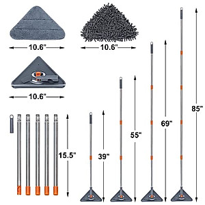 85" Wall Mop, Wall Cleaner with Long Handle, 360° Rotation, Ceiling Cleaning Tool with Extension Pole 39" to 85 ",6 Microfiber Chenille Pads