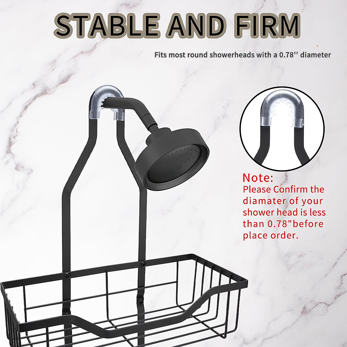 GOHOLE Shower Caddy Over Shower Head, Hanging Shower Organizer, Over the Shower Head Caddy, with Soap Basket and 12 Hooks for Razor Sponge Towels, Black