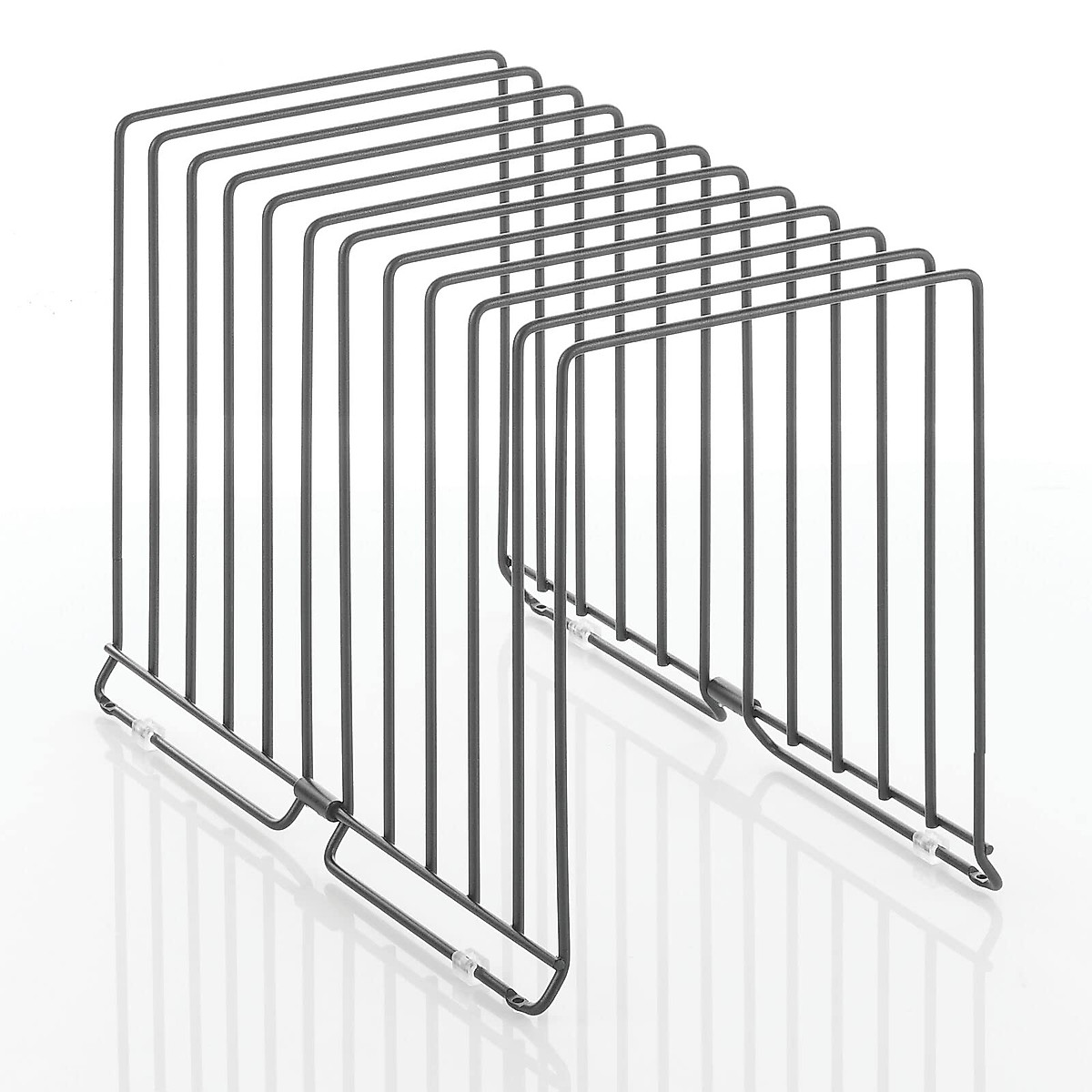 mDesign Metal Wire Organizer Rack for Kitchen Cabinet, Pantry, Shelves - Holder with 11 Slots for Skillets, Frying Pans, Lids, Cutting Boards, Vertical or Horizontal Placement, Extra Large - Dark Gray