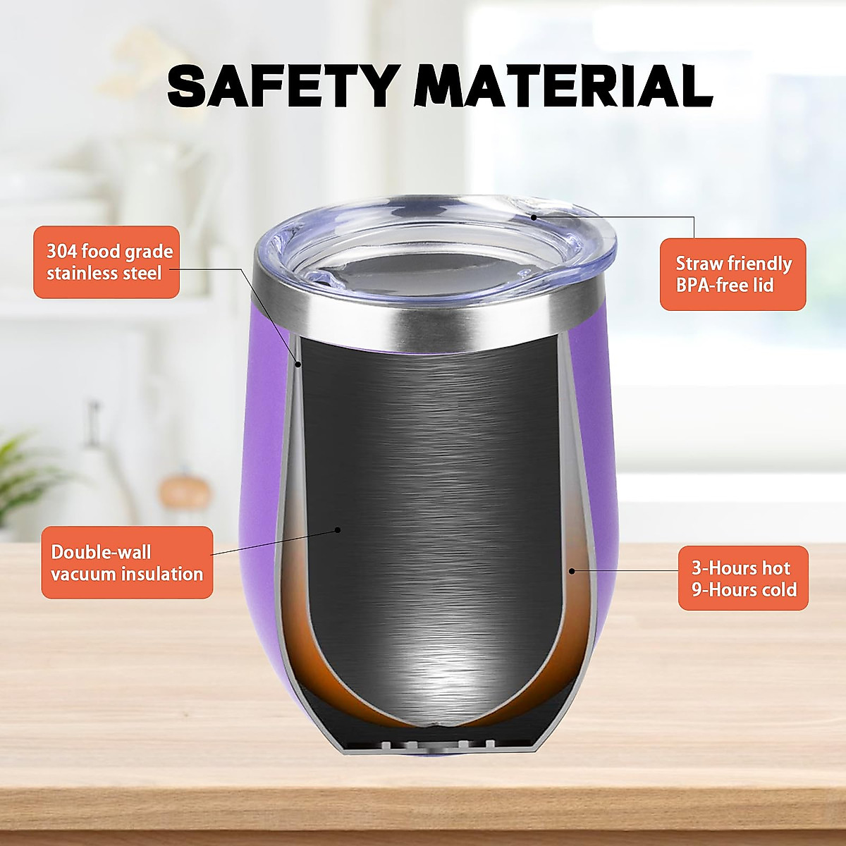 StarSpeed 12oz Wine Tumbler with lid, Stainless Steel Travel Mugs Stemless Double Wall Insulated Coffee Cup, Insulated Wine Glasses Travel Tumbler for Cold & Hot Drinks(Purple, 1)