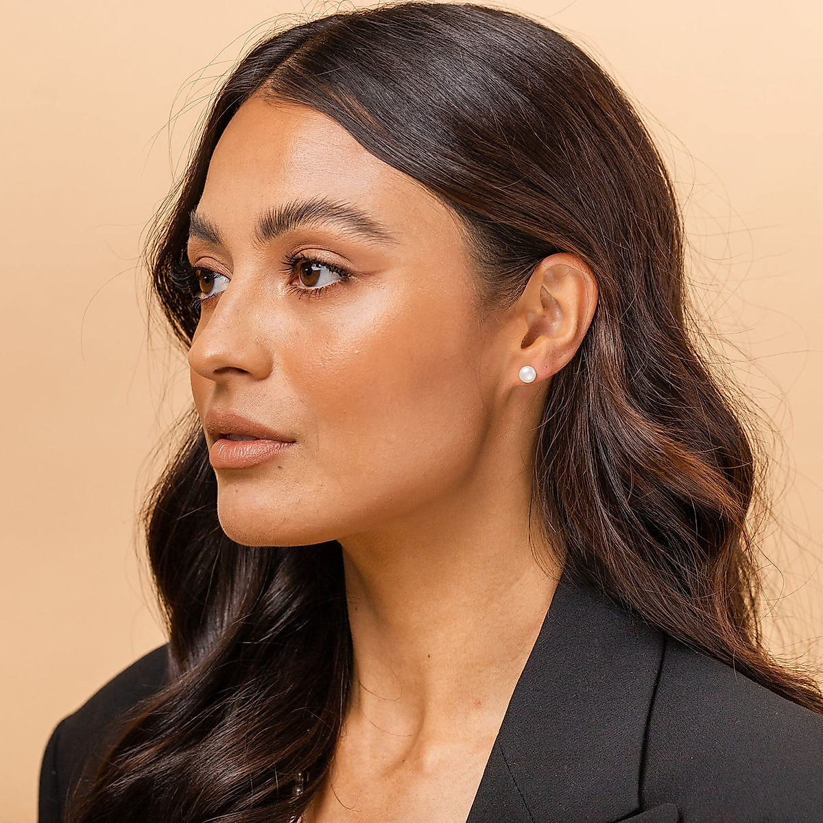 PAVOI 18K Gold Plated Sterling Silver Round Stud White Simulated Shell Pearl Earrings - 6mm